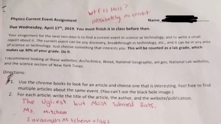 Teacher Writes "WTF is this?" On A Student's Assignment And Causes ...