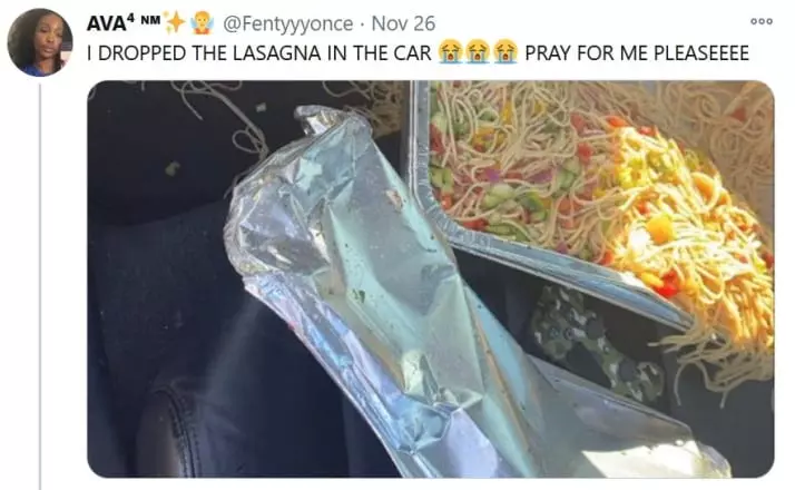 Woman Spills "Lasagna" In Car; Hilarious Tweets About Her Definition Of ...